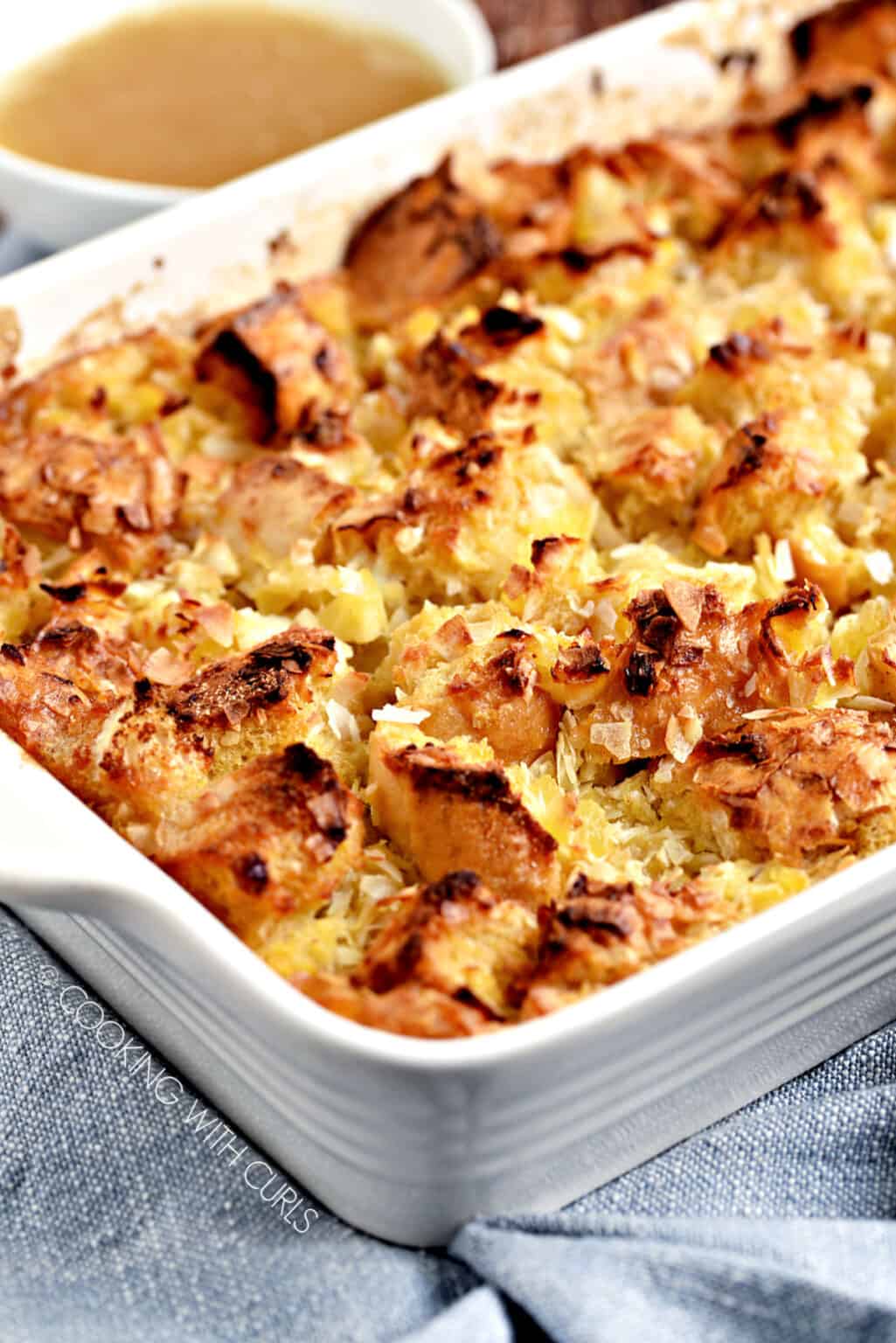 Pina Colada Bread Pudding - Cooking with Curls
